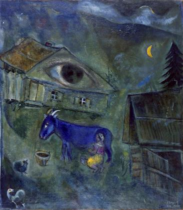 Solitude or The White Cow, Oeuvres sur toile by Marc Chagall (1933)