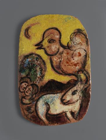 Goat and Rooster, Ceramic by Marc Chagall (1952)