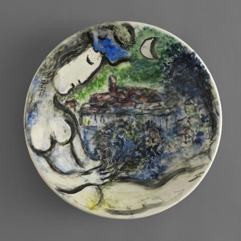 Couple with Bouquet in Vence, Ceramic by Marc Chagall (1958)