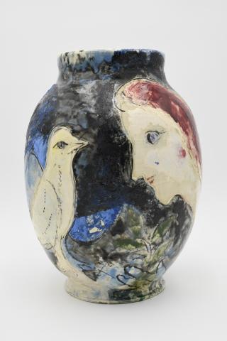 Large Face and Bird, Ceramic by Marc Chagall (1952)