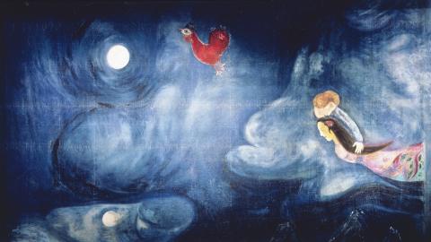 Rideau de scène pour Aleko, Acte I : Aleko et Zemphira au clair de lune ...