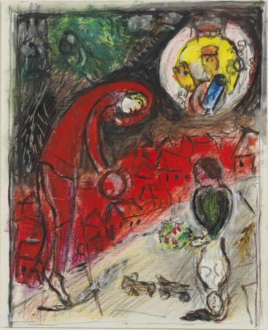 Paris series: sketch for The Red Roofs, Works on paper by Marc Chagall ...