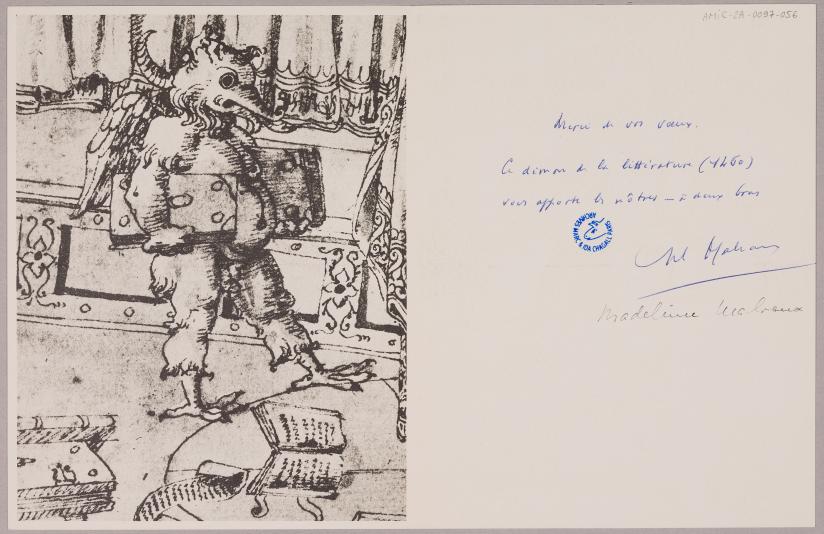 Greeting card from Madeleine and André Malraux à Marc CHAGALL (circa 1965)