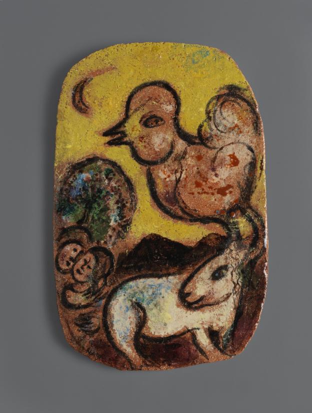 Goat and Rooster, Ceramic by Marc Chagall (1952)