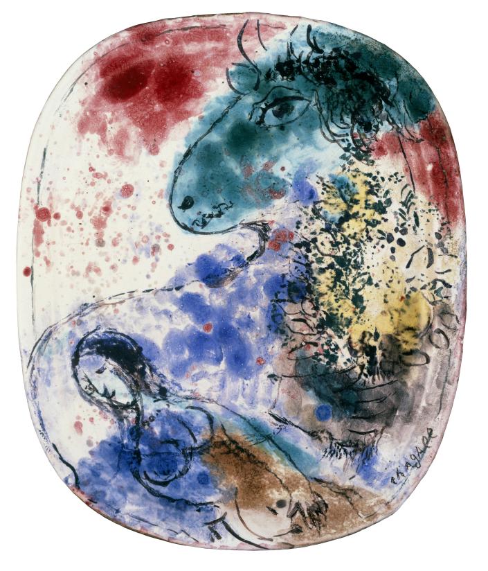 Sleeper, Bouquet and Cow, Ceramic by Marc Chagall (1955)
