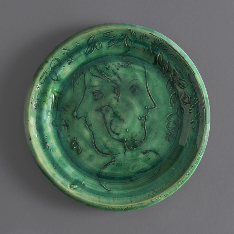 Double Face in Green, Ceramic by Marc Chagall (1950)