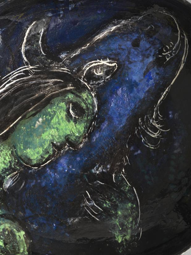 Woman and Donkey in the Dark, Ceramic by Marc Chagall (1953)