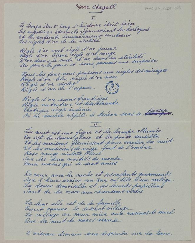 Letter and poem from Paul Eluard (Paris) (1946) | Marc Chagall