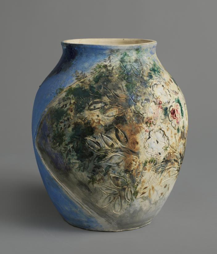 Profile and Nude or Paradise Blue Vase, Ceramic by Marc Chagall (1953)