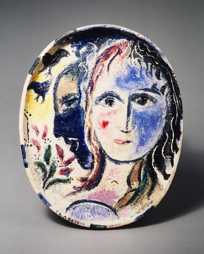 Head and profile or Two People, Ceramic by Marc Chagall (1962)