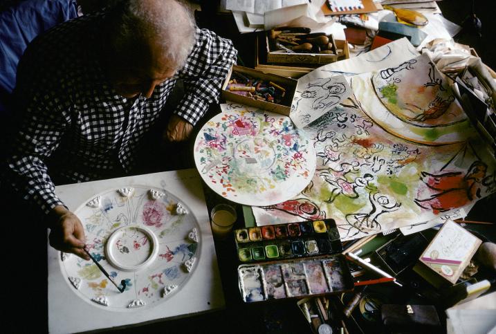 Marc Chagall, studio at villa Les Collines, Vence, 1963 | Marc Chagall